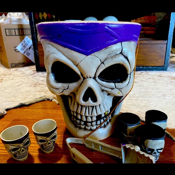 Party Supplies | Vintage Halloween Plastic Skeleton Skull Ice Bucket ...